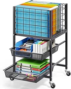 Amazon.com: TOOLF 3-Tier Rolling File Cart, Metal Storage Drawer Cart ...