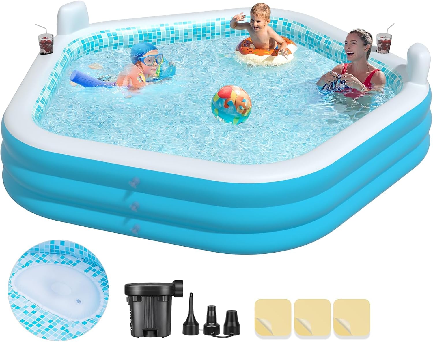 Amazon.com: Inflatable Pool, Blow up Kiddie Pool with Seats and ...
