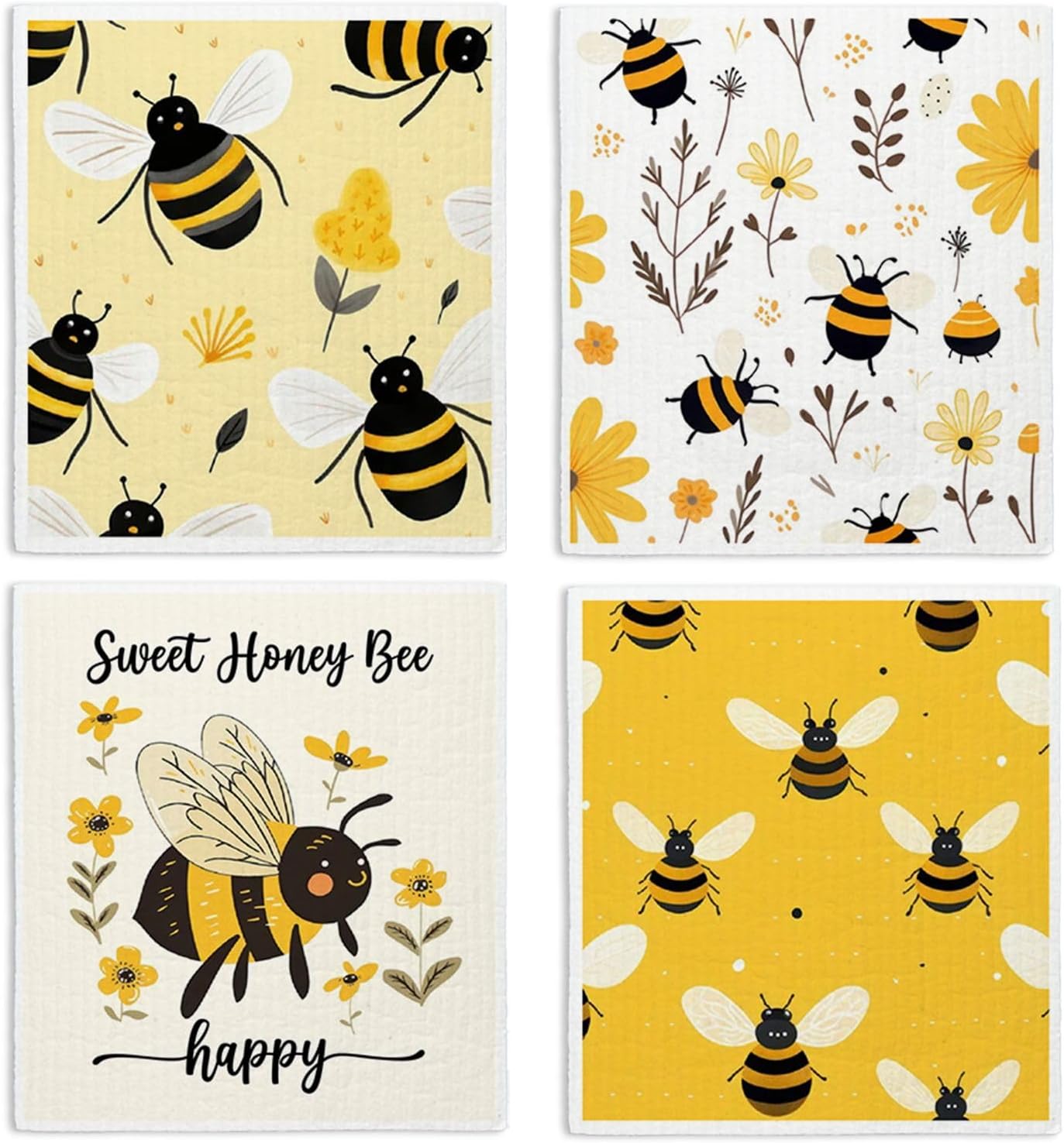Amazon.com: LARTSFRO Bee Flower Yellow Swedish Dishcloths for Kitchen ...