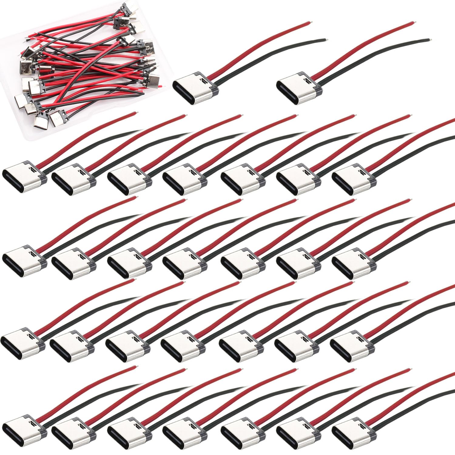 RUNCCI-YUN 30PCS USB C Type-C Soldering Jack 2Pin USB C Pigtail Cable ...