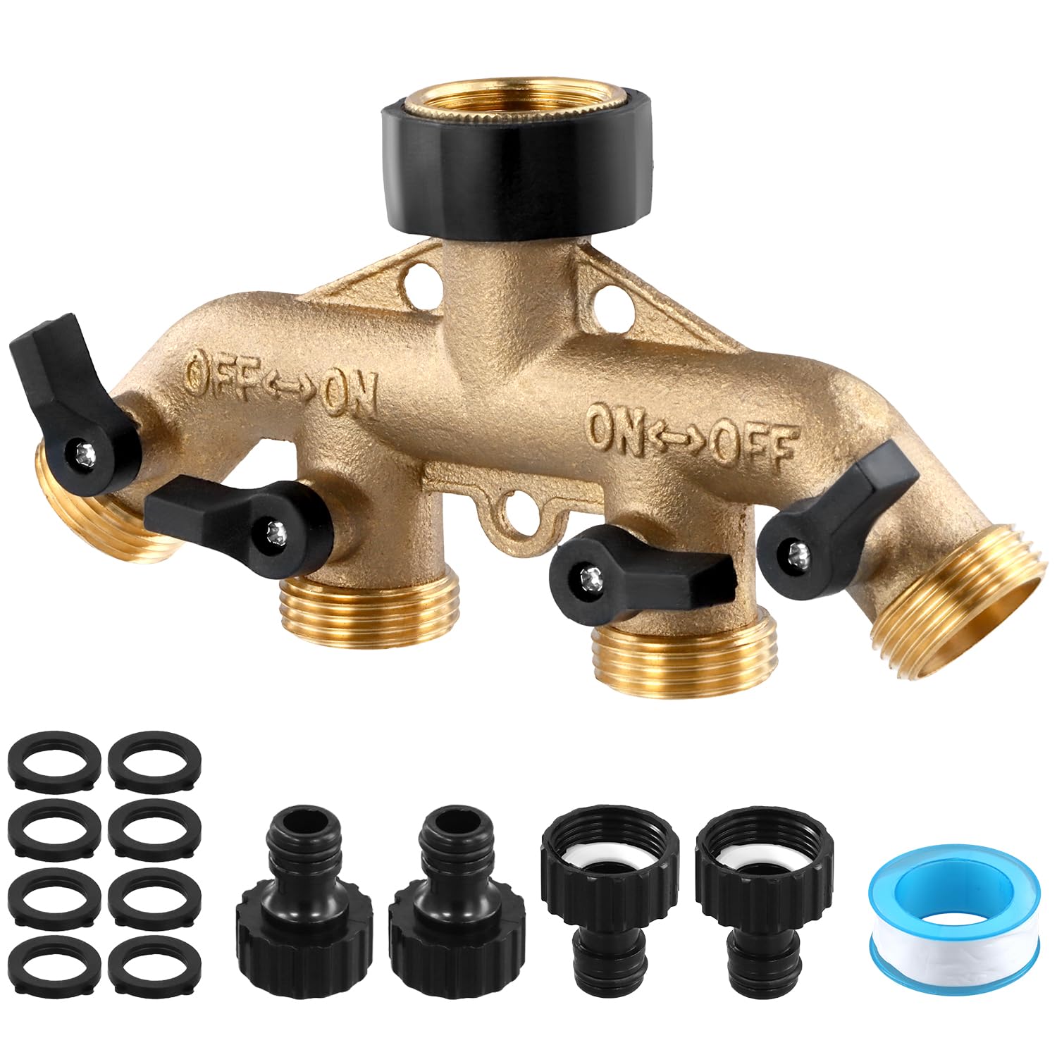 QWORK 4-Way Tap Splitter, G3/4 Brass Tap Splitter, Garden Hose Splitter ...