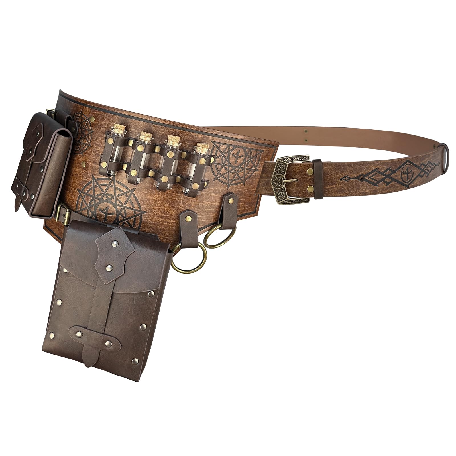 HiiFeuer 4 PCs Medieval Alchemy Belt Costume, Faux Leather Wizard ...