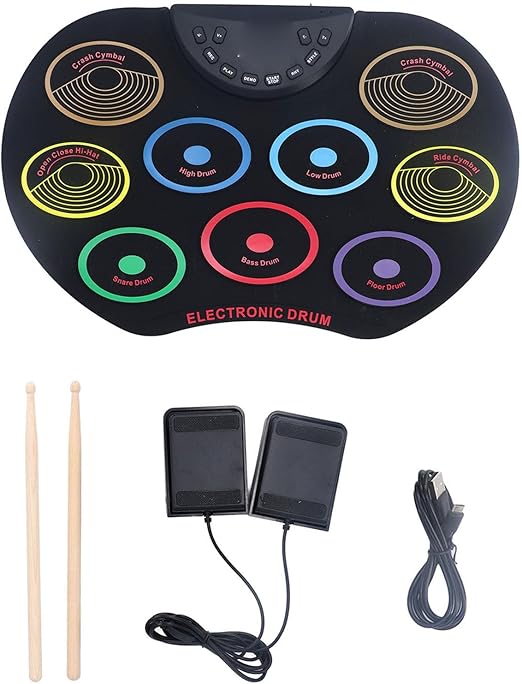 Electronic Drum Set for, Electric Drum Kit with Roll Up Drum Pad ...