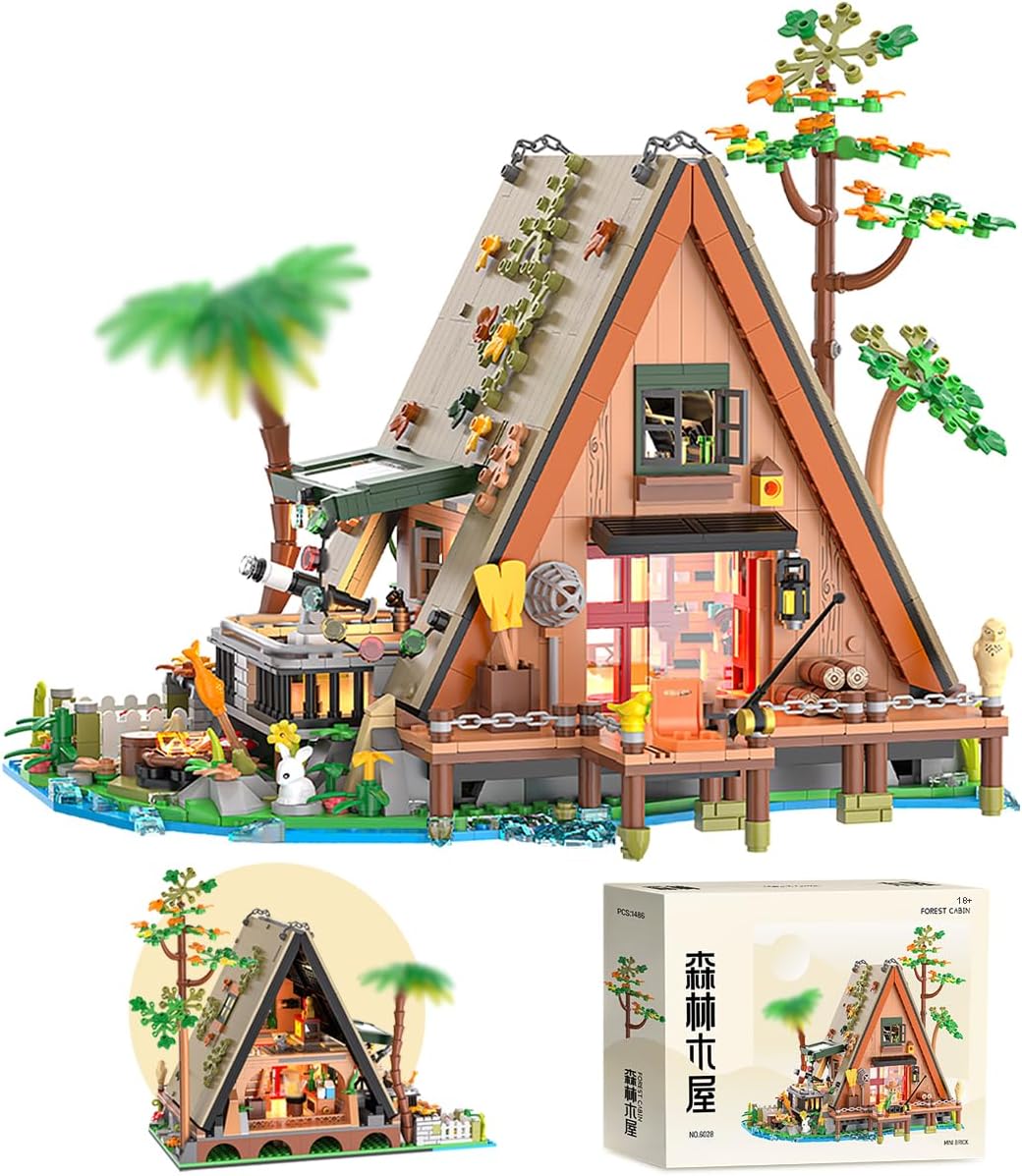 LIKLIKLINK A-Frame Cabin by Lake Building Kit, 1486 PCS Micro Bricks ...
