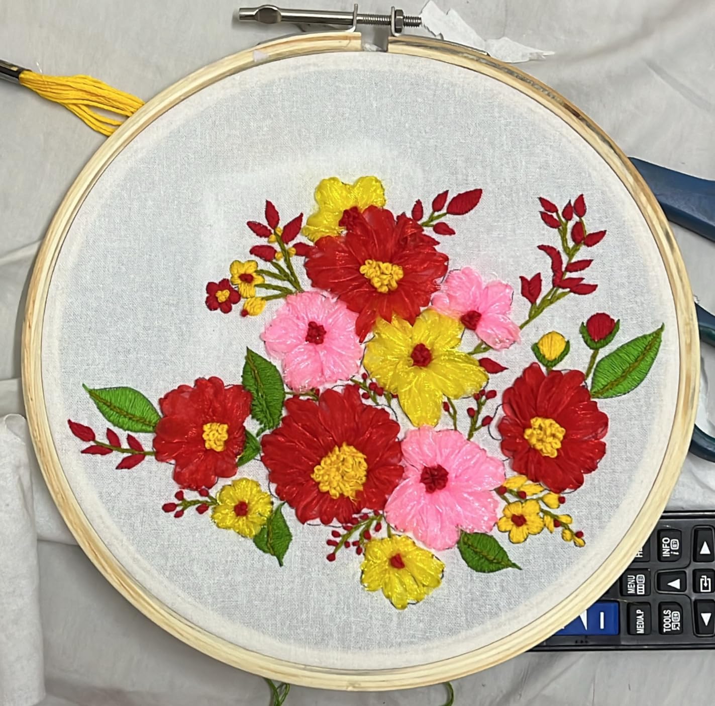 Embroiderymaterial Embroidery Kit Cycle with Tree Design Organza Ribbon ...