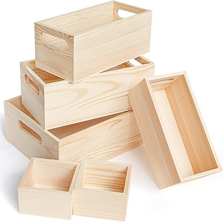 Amazon.com: Aweyka 6 Packs Unfinished Wood Box in 5 Sizes Rustic ...