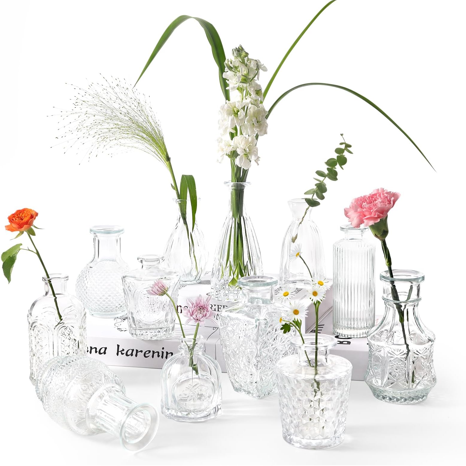 Cieex Small Glass Vase Set, 12 Pieces Small Vases for Table Decoration ...