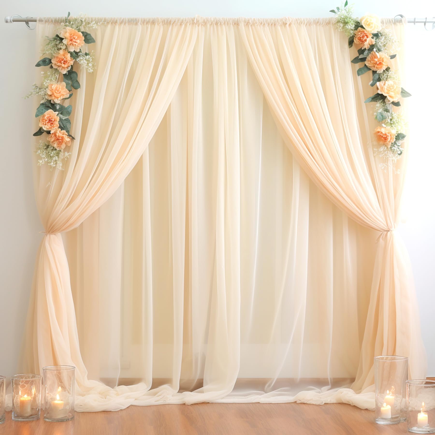Amazon.com: PARTISKY 20ft X 10ft Champagne Tulle Backdrop Curtain for ...