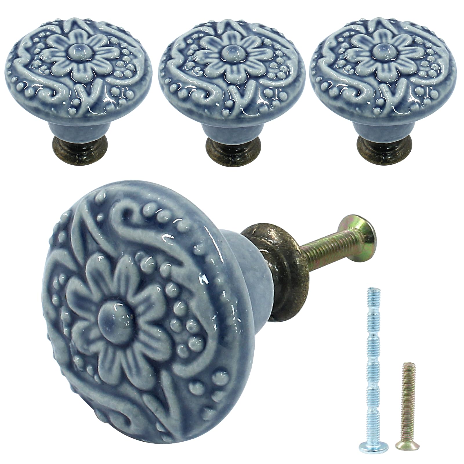 Piutouyar Blue Ceramic knobs, Kitchen Cabinet Knobs, Retro Dresser ...