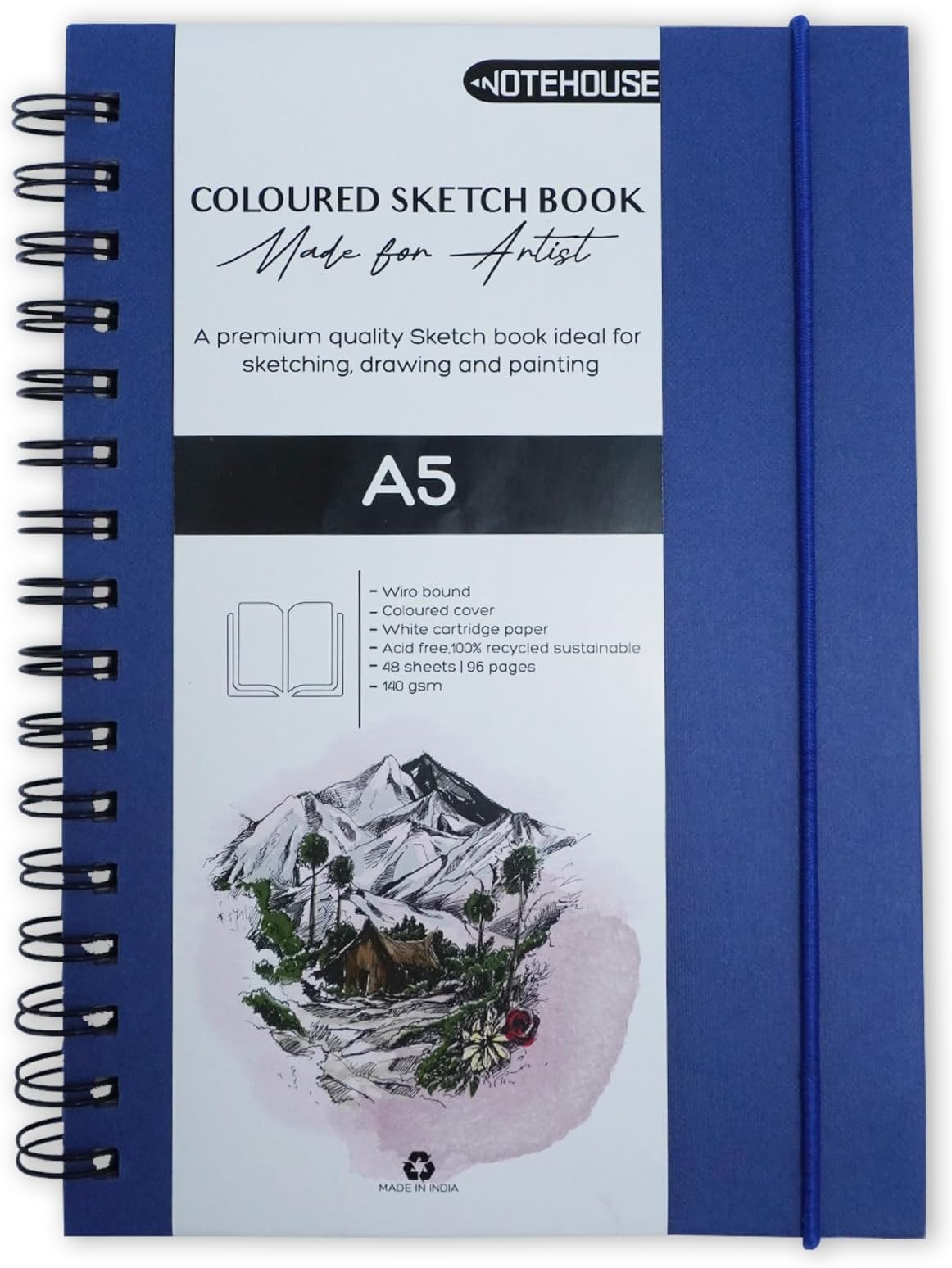 NOTEHOUSE A5 Sketchbook 140 GSM,96 Pages Spiral-Bound Drawing Notebook ...