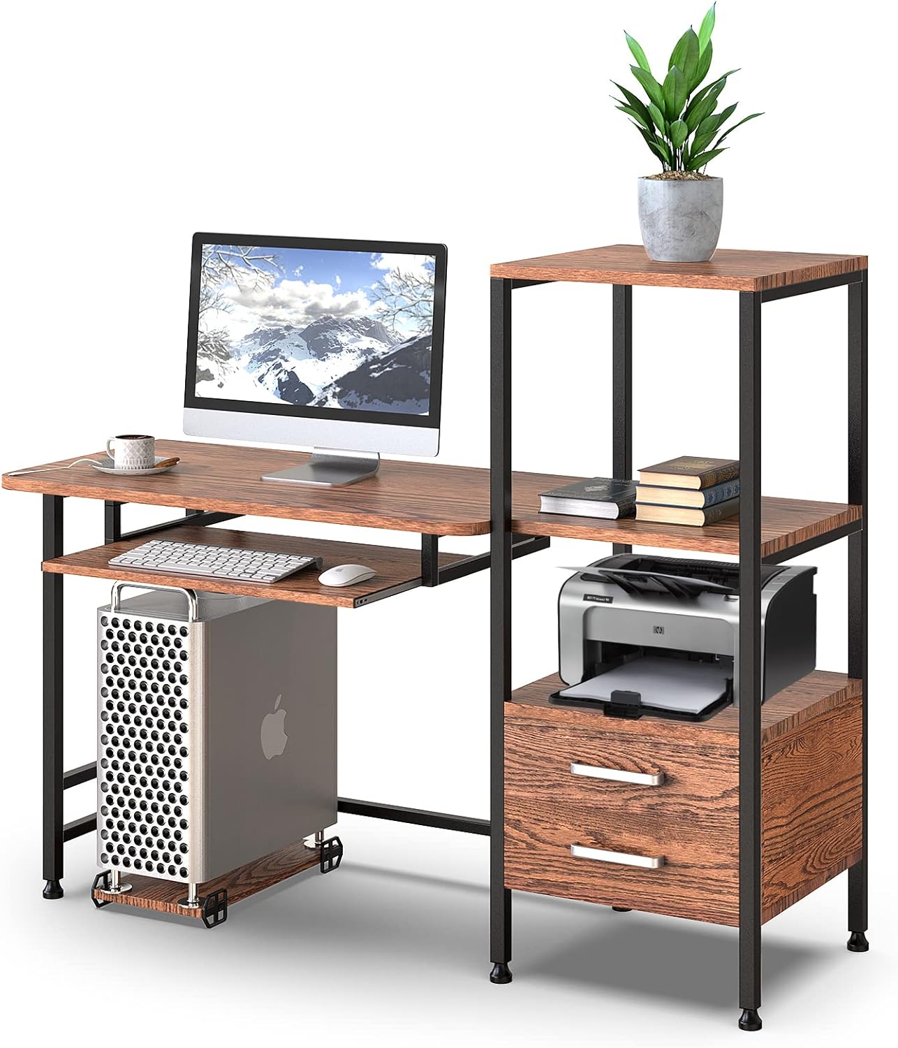 Modern Computer Desk with Shelves, Keyboard Tray, Australia | Ubuy