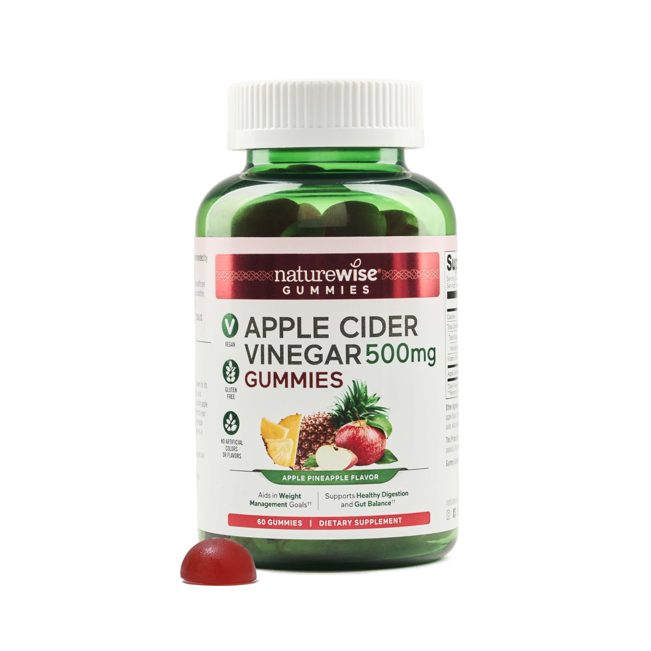 Amazon.com: NatureWise Apple Cider Vinegar Gummies - 500mg ACV Gummies with Vitamin B12 - Apple ...