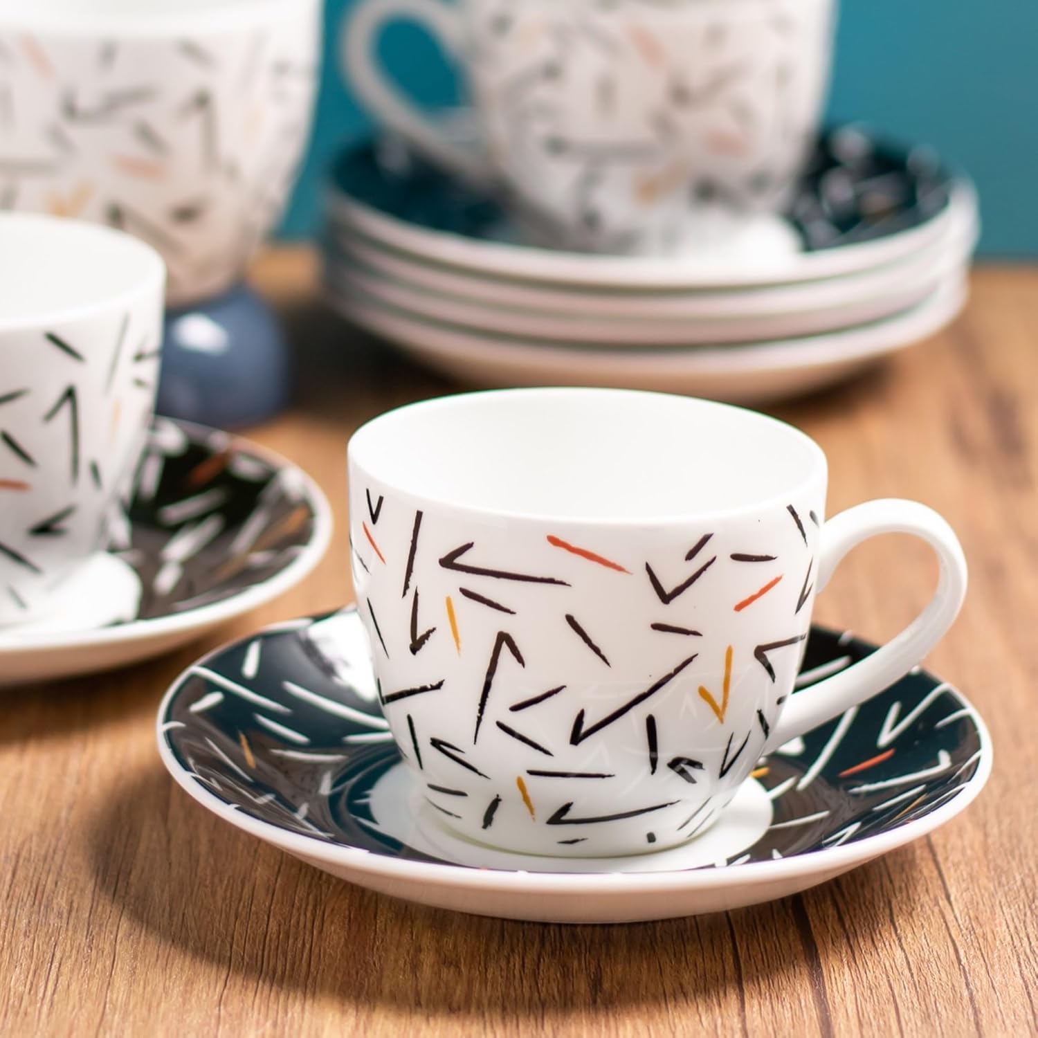Clay Craft Fine Ceramic Cup & Saucer Set of 12 (6 Cups + 6 Saucers ...