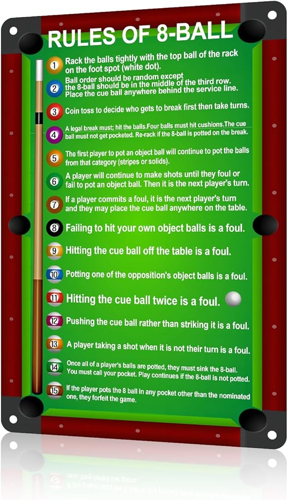 Amazon.com: KLHSOF Billiard Rules 8 Ball Sign Funny Tin Metal Signs ...
