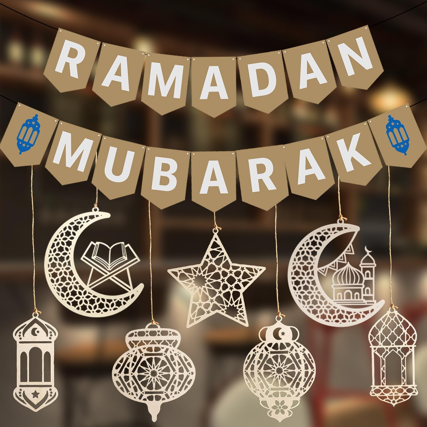 Décoration de Ramadan, 8 Pièces Guirlande de Ramadan Mubarak, Eid ...