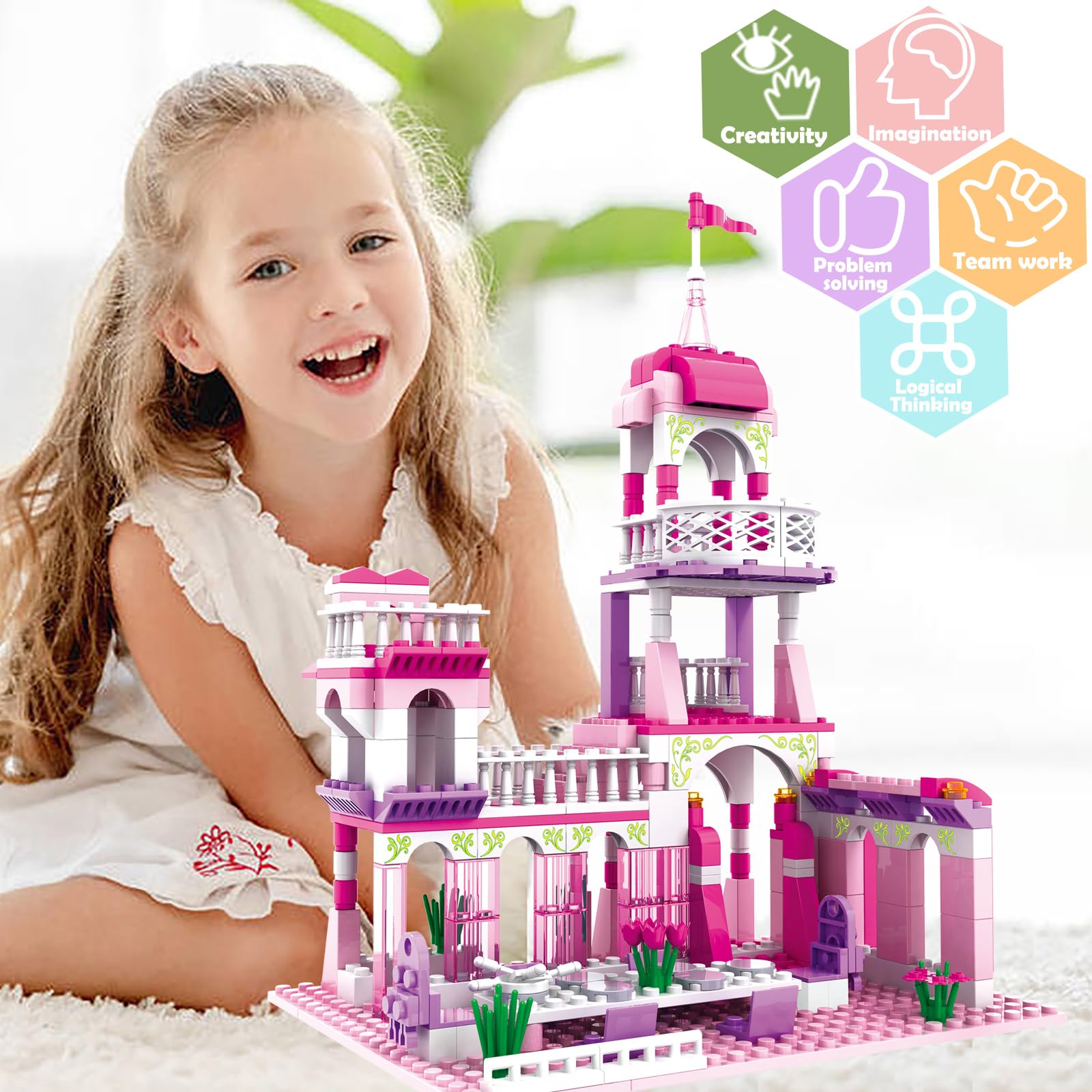 Dream Girls Castle Building Sets 254 Pieces Pink Palace Princess Castle ...