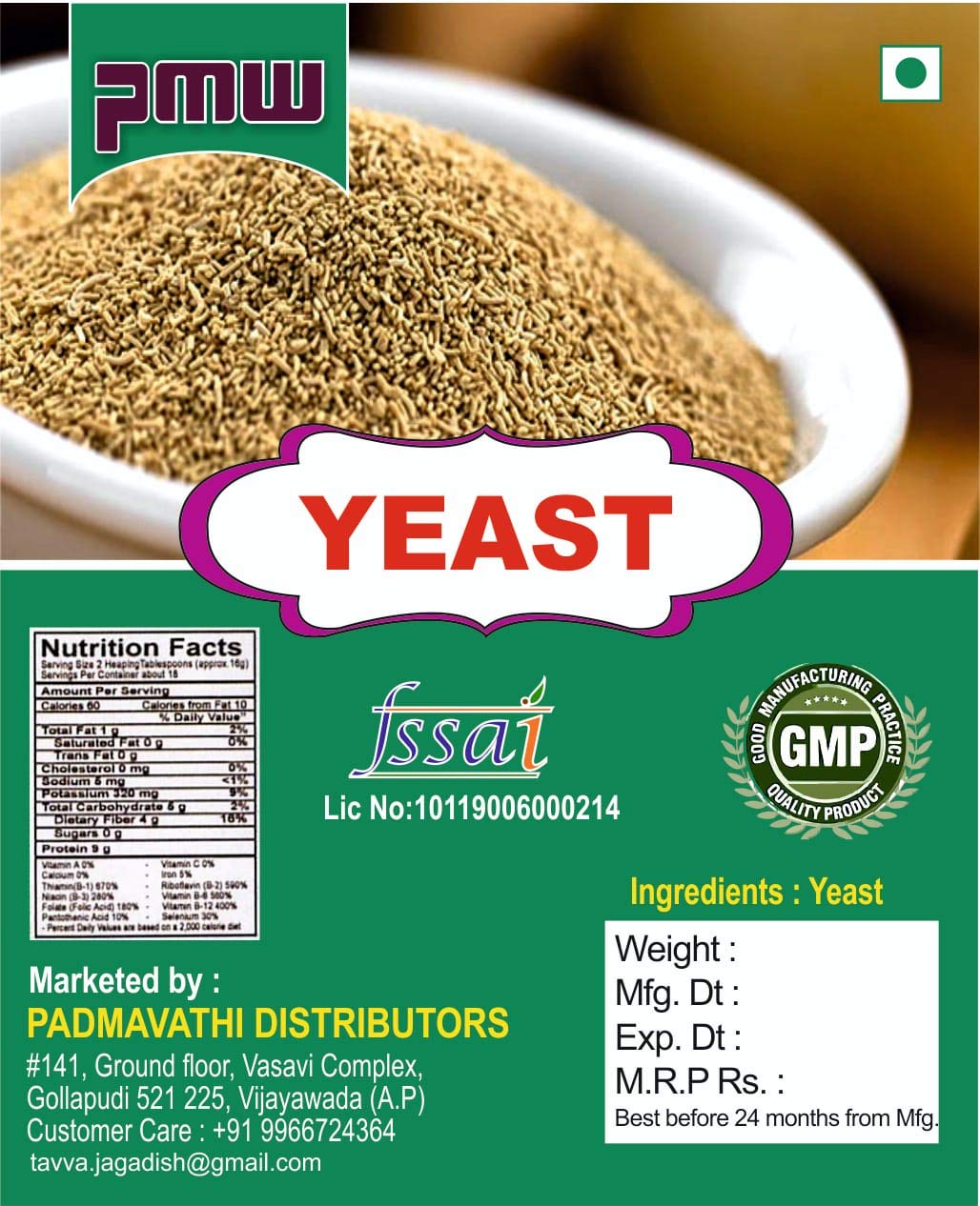 Pmw Grade A Quality Active Dry Yeast Bakers Yeast Instant Yeast