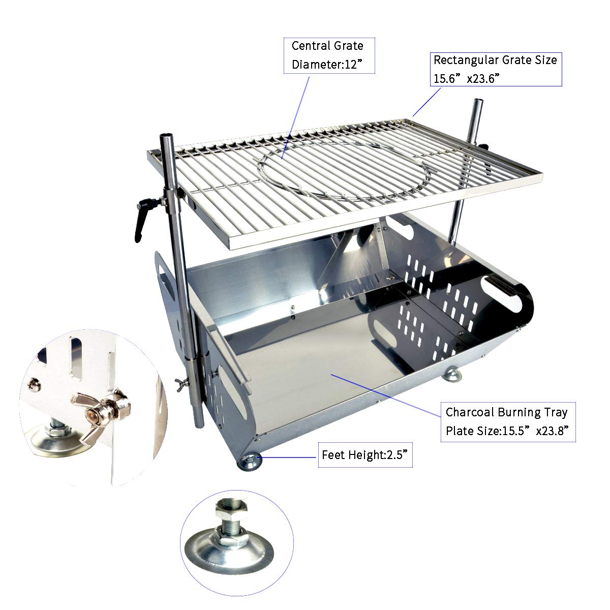 Skyflame Outdoor Fire Pit Grill Combo - Stainless Steel Wood Burning ...