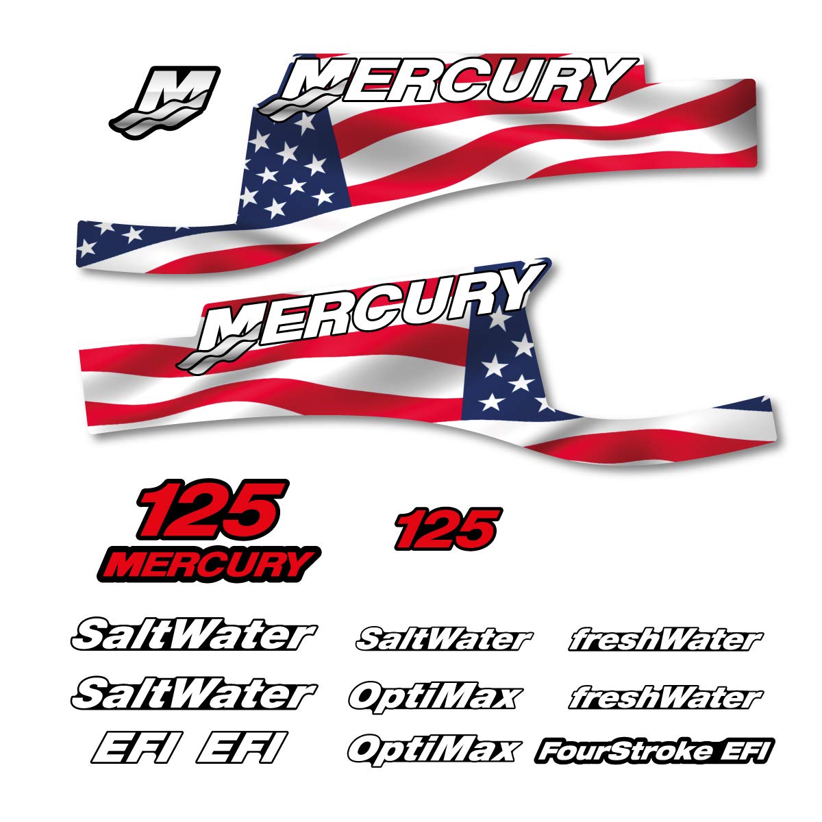Amazon.com: Mercury Outboards, Mercury 125 (1999-2004) US Flag Outboard ...