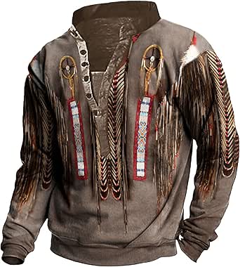 Amazon.co.jp: [DESONIX] メンズヴィンテージウエスタンプリントスウェットシャツファッションカラーブロックVネックカジ ...