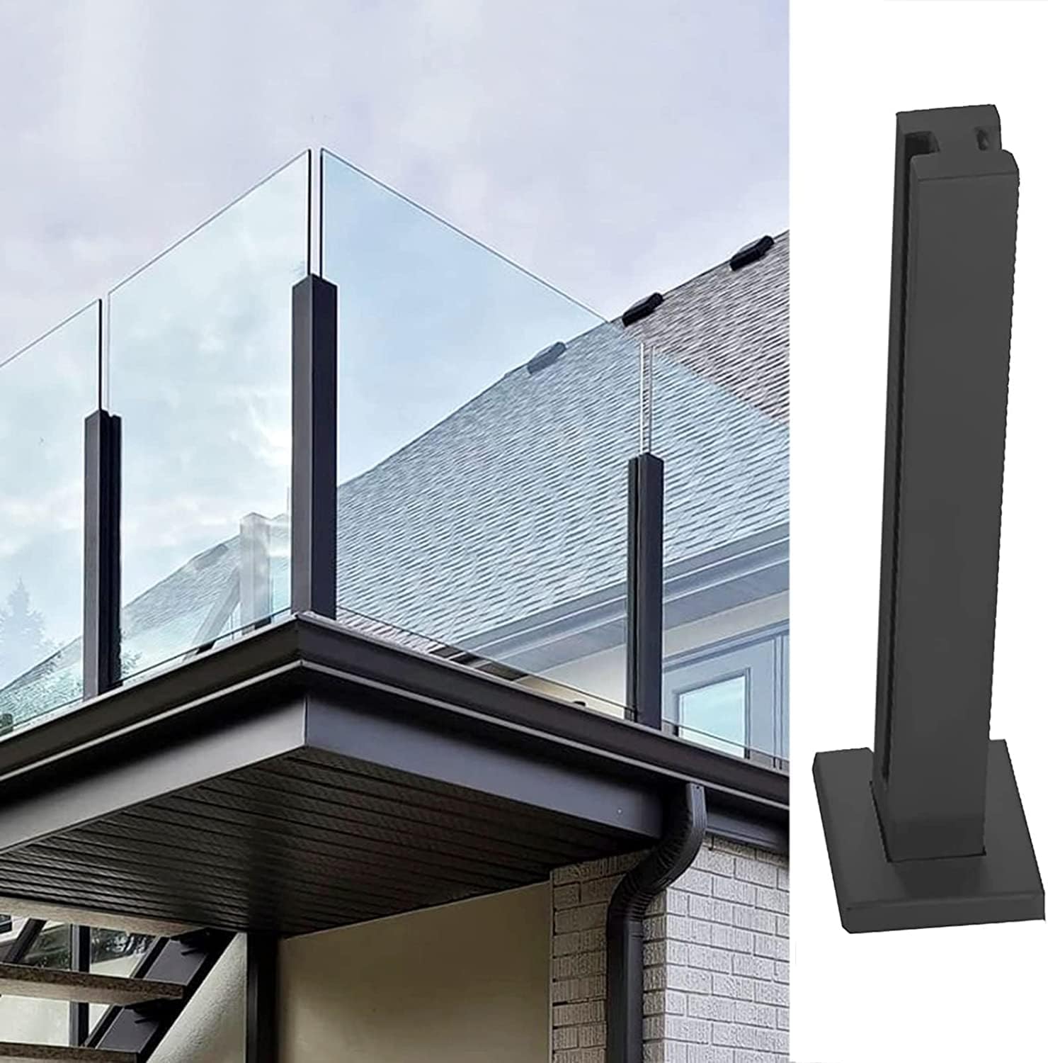 Glass Railing Post, Square Black Stainless Steel Glass Baluster Clamp ...