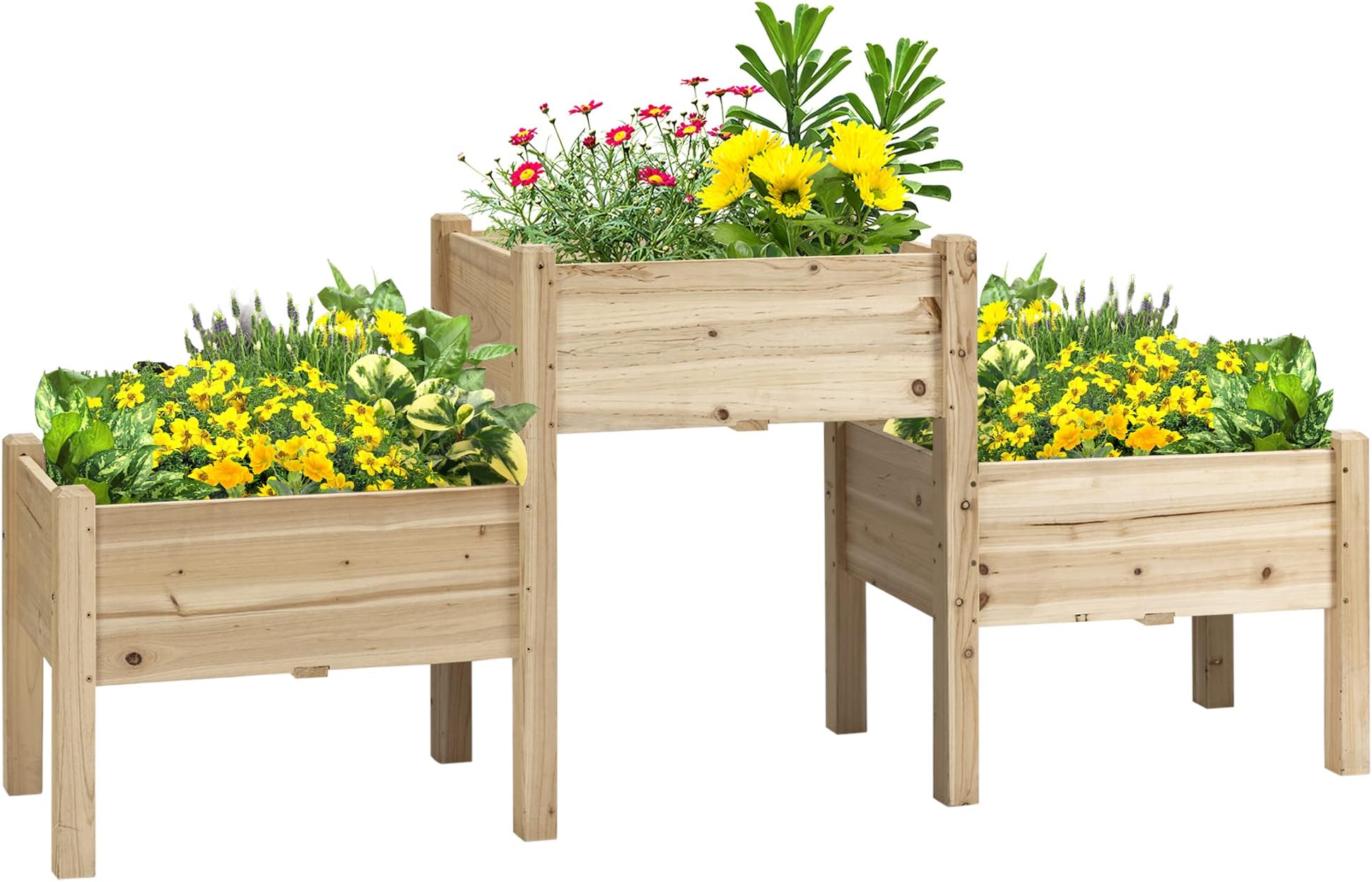 Amazon.com: MCombo 2 Tier Corner Raised Garden Bed, Outdoor Wooden ...