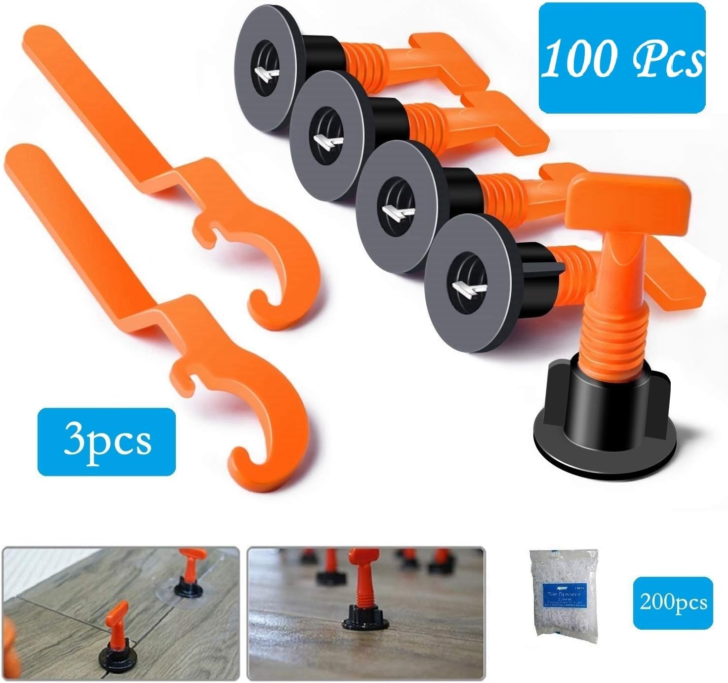 100 Pcs Tiles Leveler Spacers with 200pcs 2mm Tile Spacer and 3 Special ...