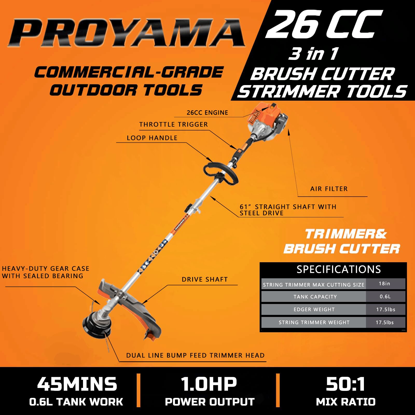 Snapklik.com : PROYAMA 26cc Weed Eater/Wacker Gas Powered, 2-Cycle Gas ...