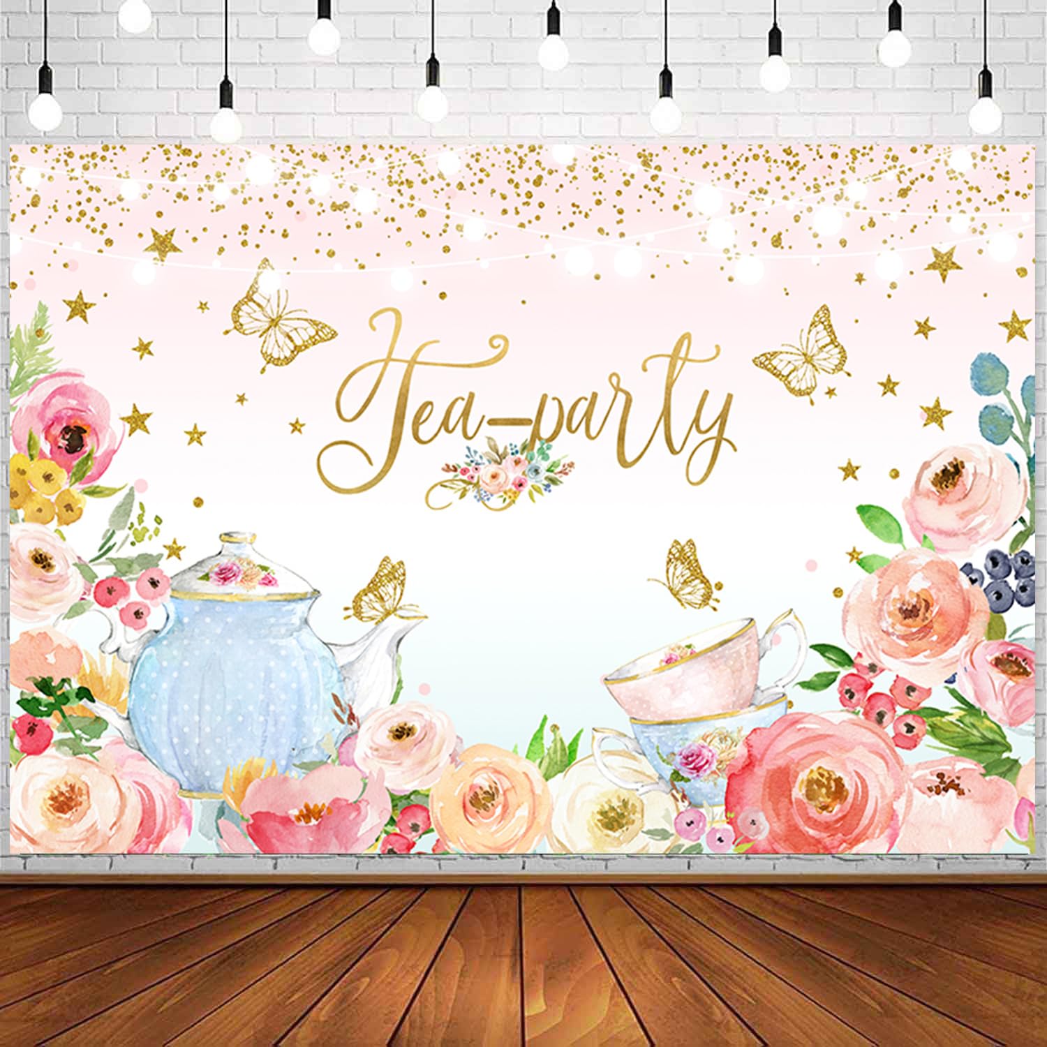 Amazon.com : Withu Floral Tea Party Backdrop Let's Partea Afternoon Tea ...
