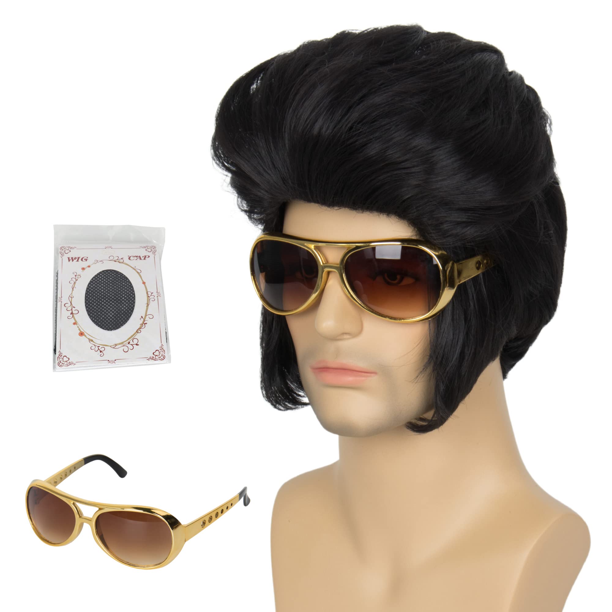 Amazon.com: Cosela Mens Rocker Wig with Glasses Short Black Wig with ...