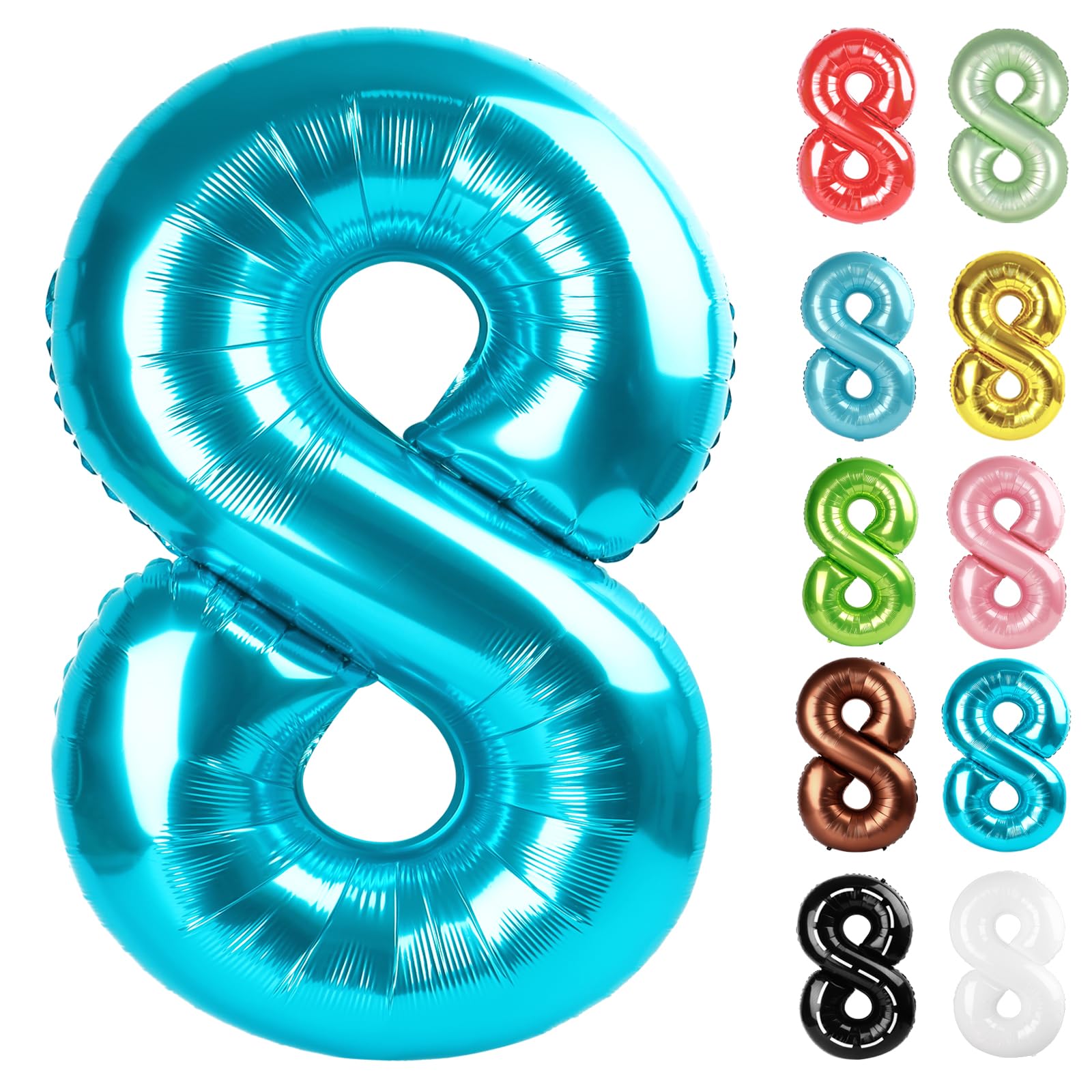 Amazon.com: Light Blue Number 8 Balloon 40 Inch, 8 Balloon Number, 8th ...