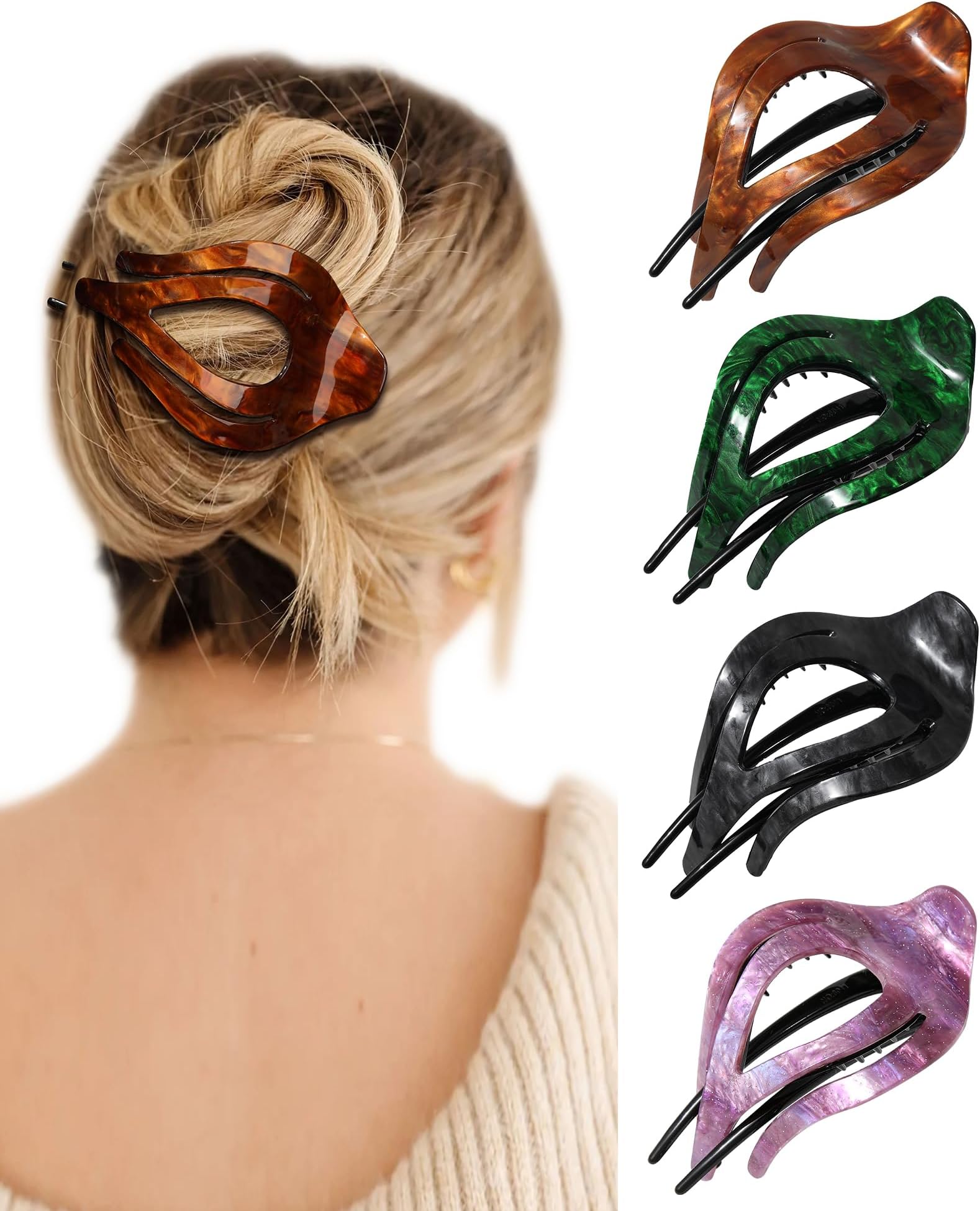 Amazon.com : French Concord Curved Hair Claw Clips - 4Pcs Acrylic Clips ...