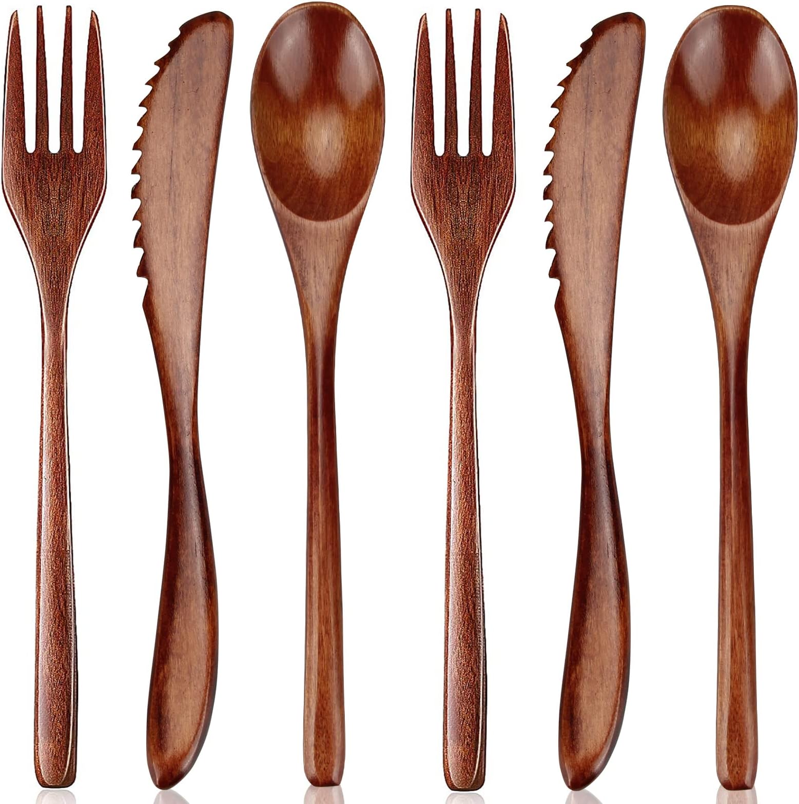 Amazon.com | Wooden Spoon Fork Knife Cutlery Set Natural Acacia Wooden ...