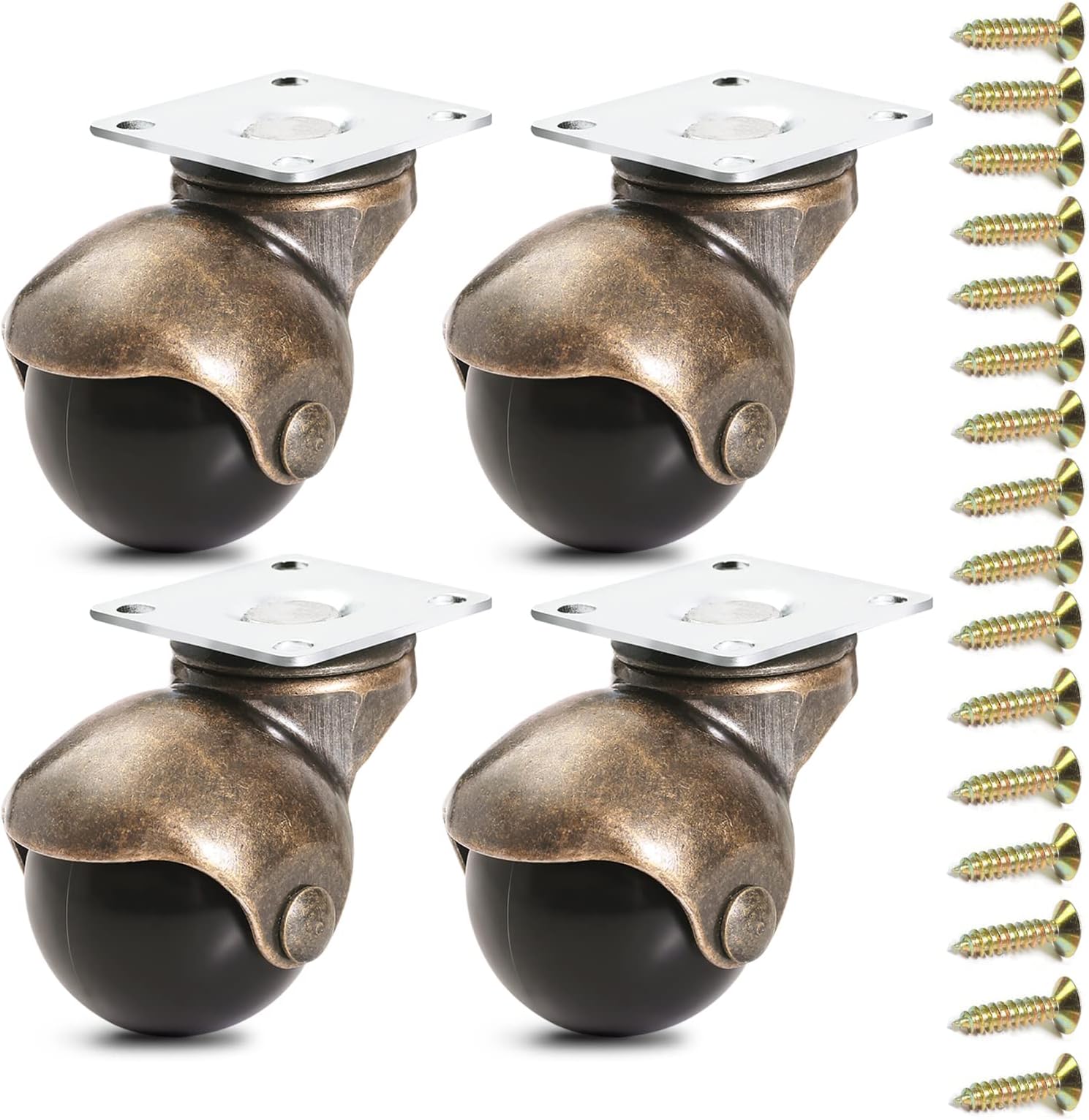 Amazon.com: chairpartsonline 2" Antique Brass Ball Caster Wheel for ...