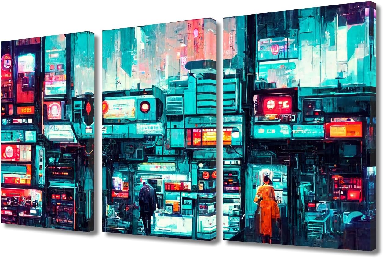 Amazon.com: Cyberpunk Style Wall Art Tokyo Night Life Home Decorations ...