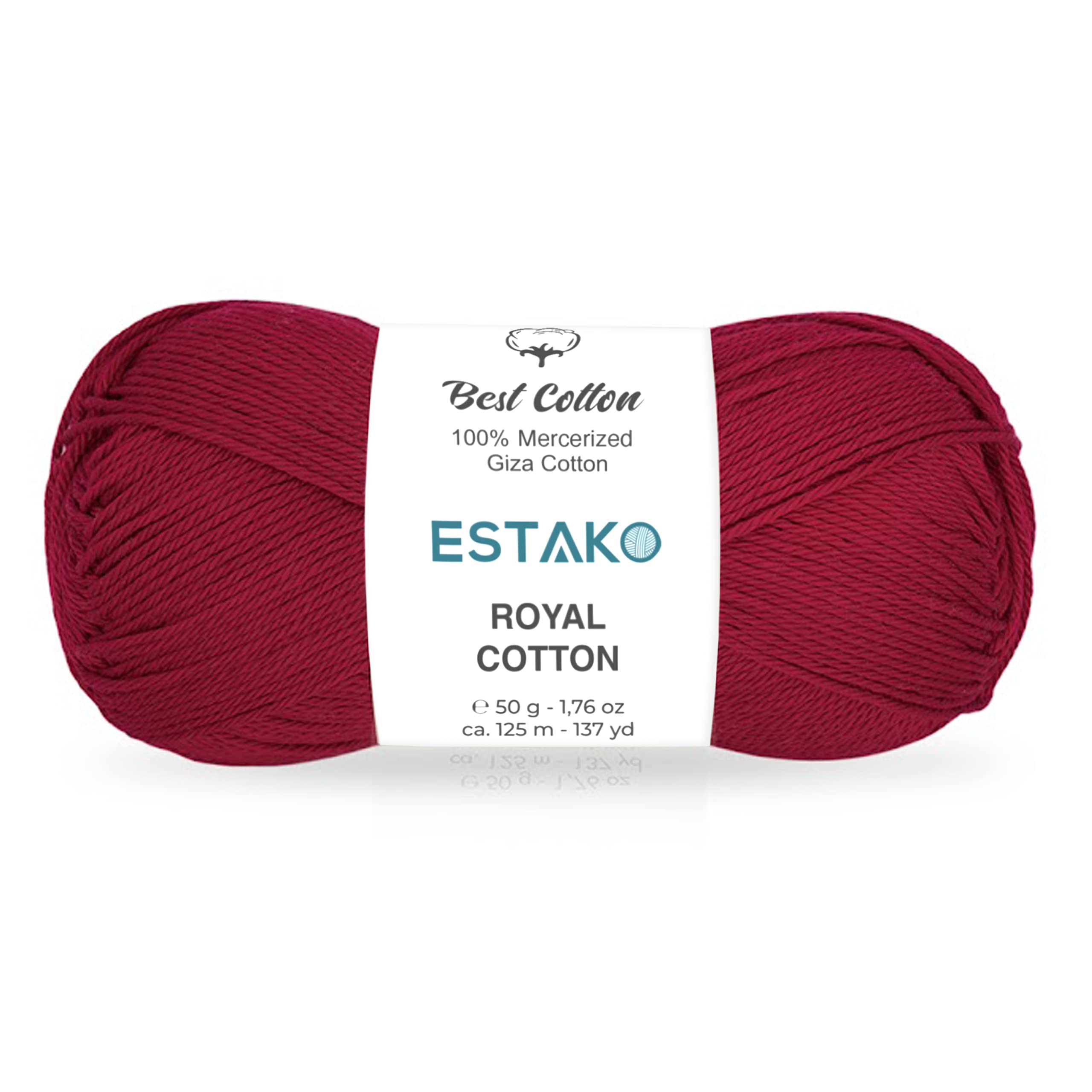 Amazon.com: Estako Royal Cotton, 100% Mercerized Giza Cotton Yarn, Soft ...