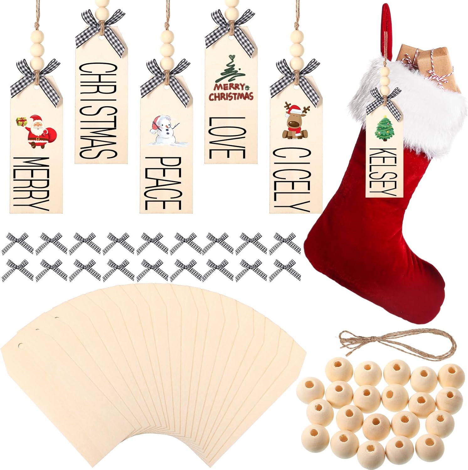 Amazon.com: Jetec 18 Pieces Christmas Wood Stocking Name Tags DIY ...
