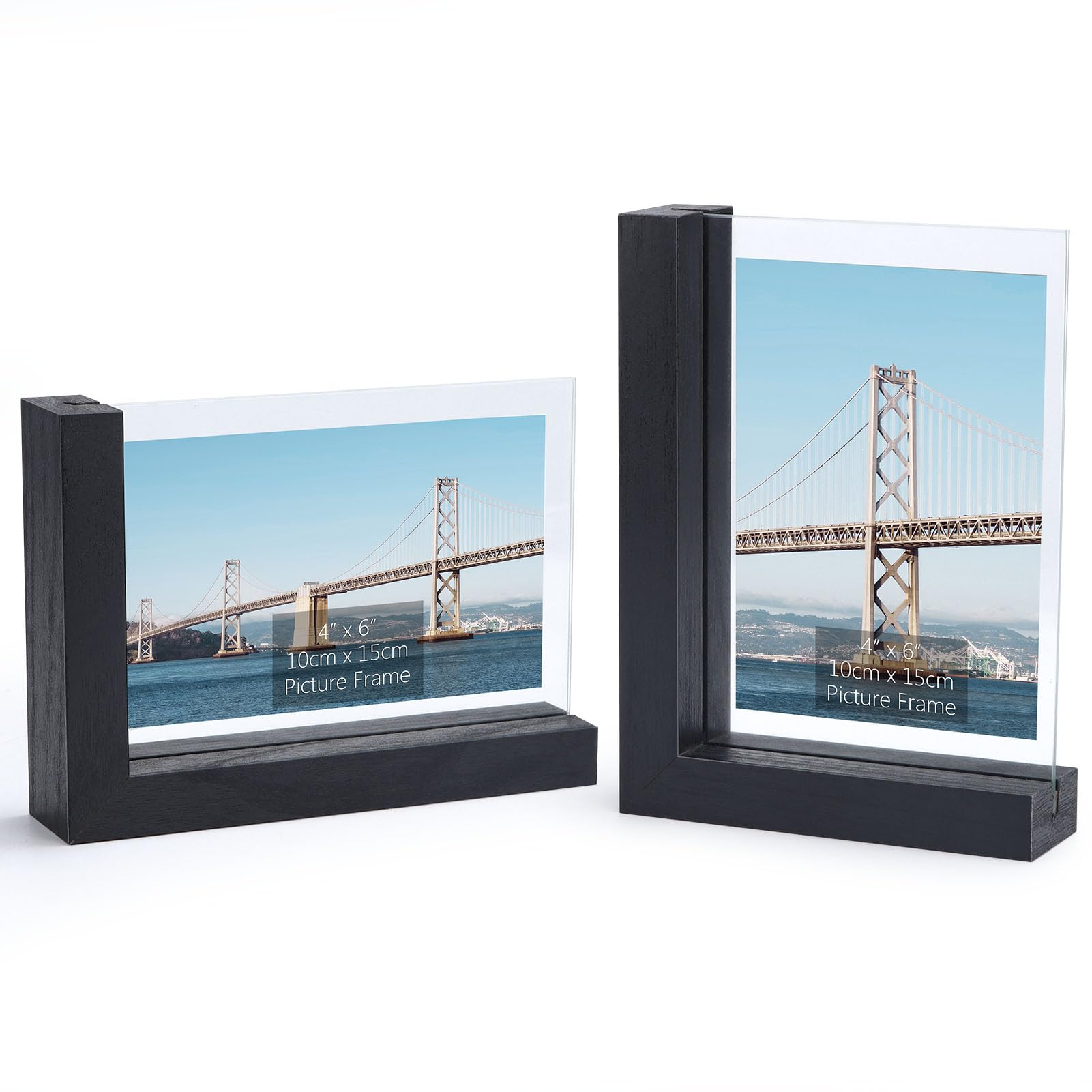Lavezee 2 Pack 4x6 Picture Frames Made of Black Wooden L-Shaped Base ...