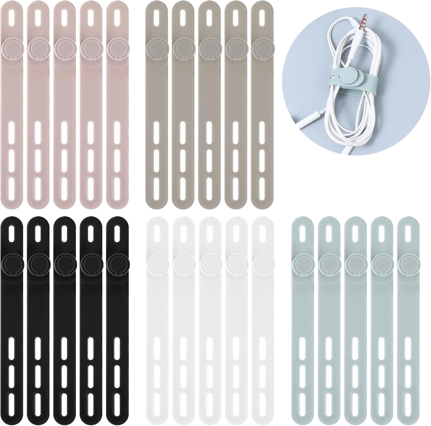 20 Pcs Silicone Cable Ties Reusable Cable Straps Cord Ties for ...