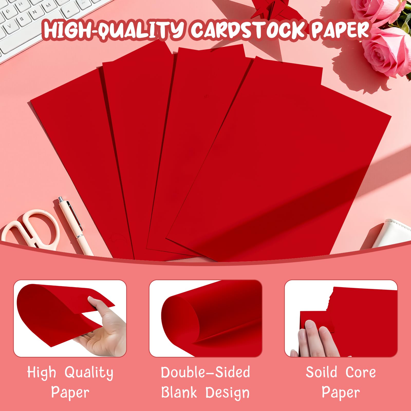 Snapklik.com : 40 Sheets Red Cardstock Paper 8.5 X 11, Christmas Card ...