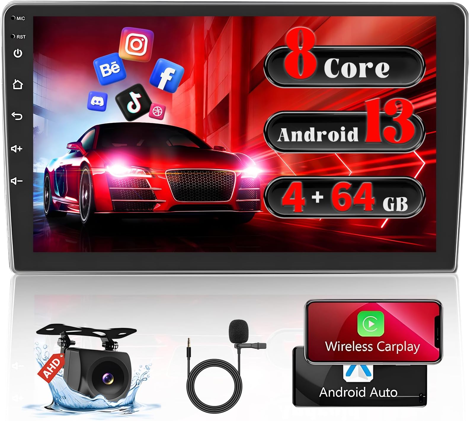 Amazon.com: 10inch 8Core 4+64GB QLED Full Touch Screen Android Car ...