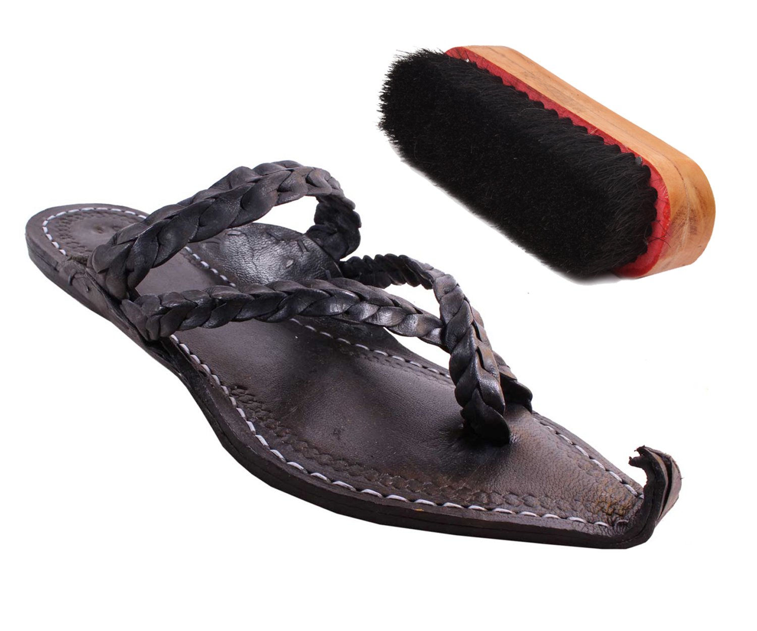 Sushito Kolhapuri Rubab Pure Leather Chappal for Men with Shoe Brush (8 ...