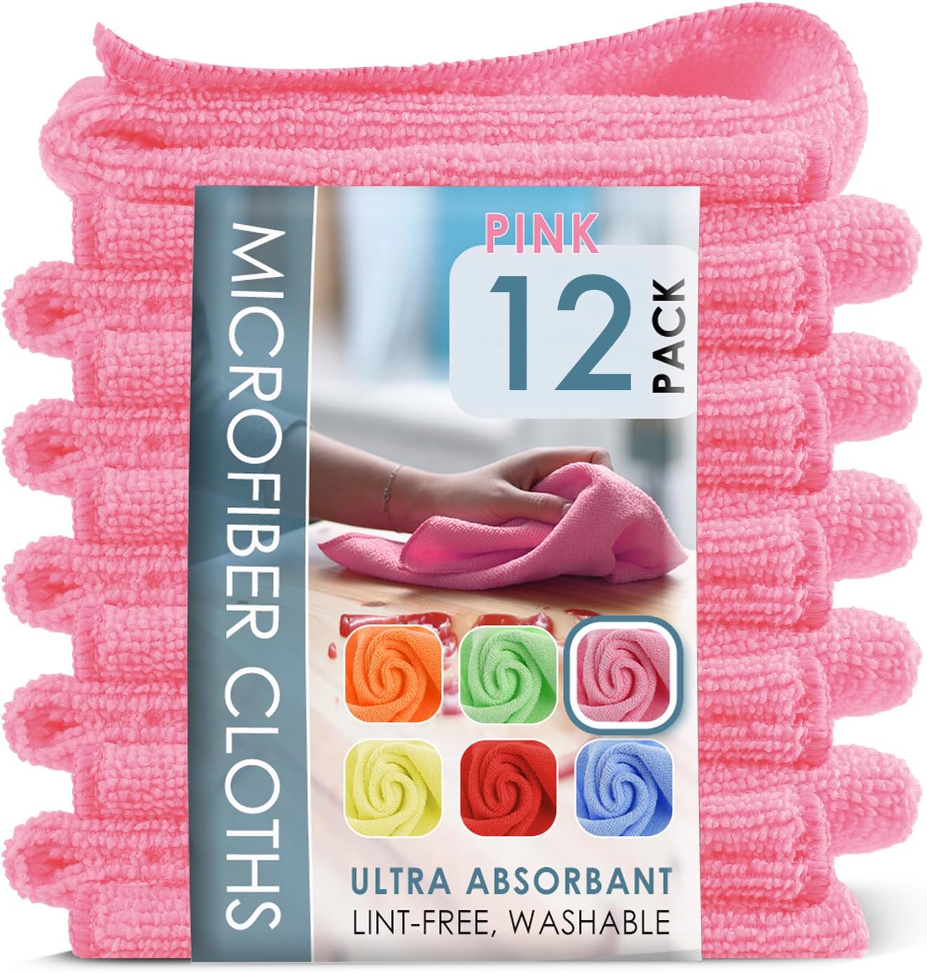 Amazon.com: Hearth & Harbor Microfiber Cleaning Cloths, 12 Pack Pink ...