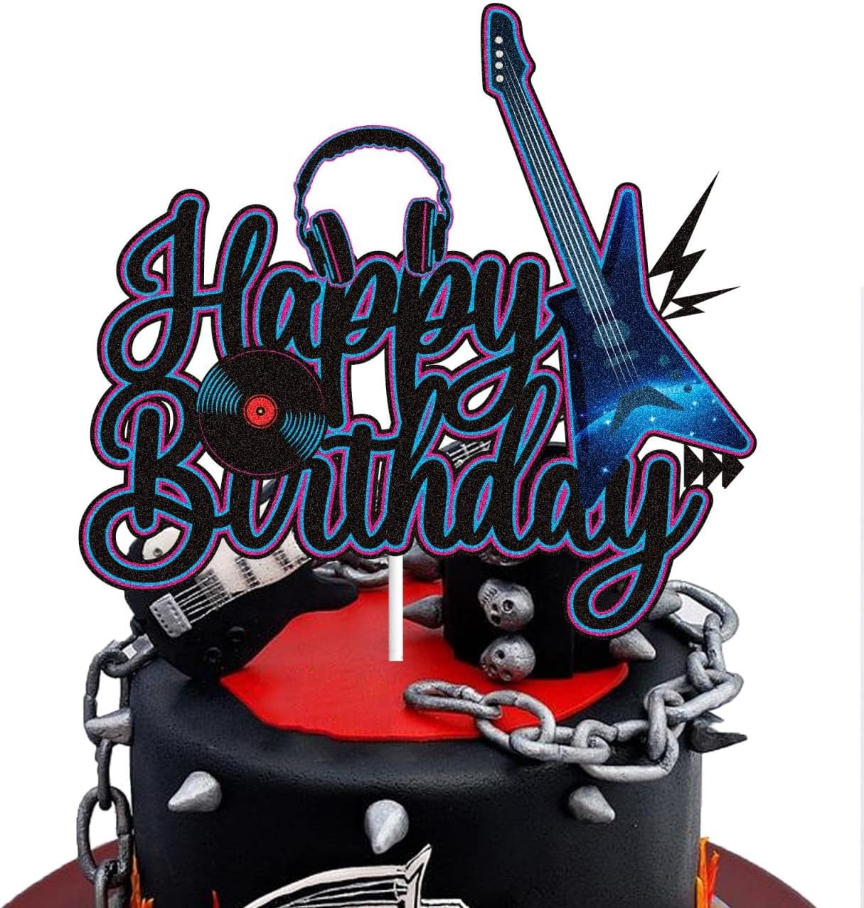 Amazon.com: 28 Pcs Rock and Roll Cake Topper Guitar Microphone Cake ...