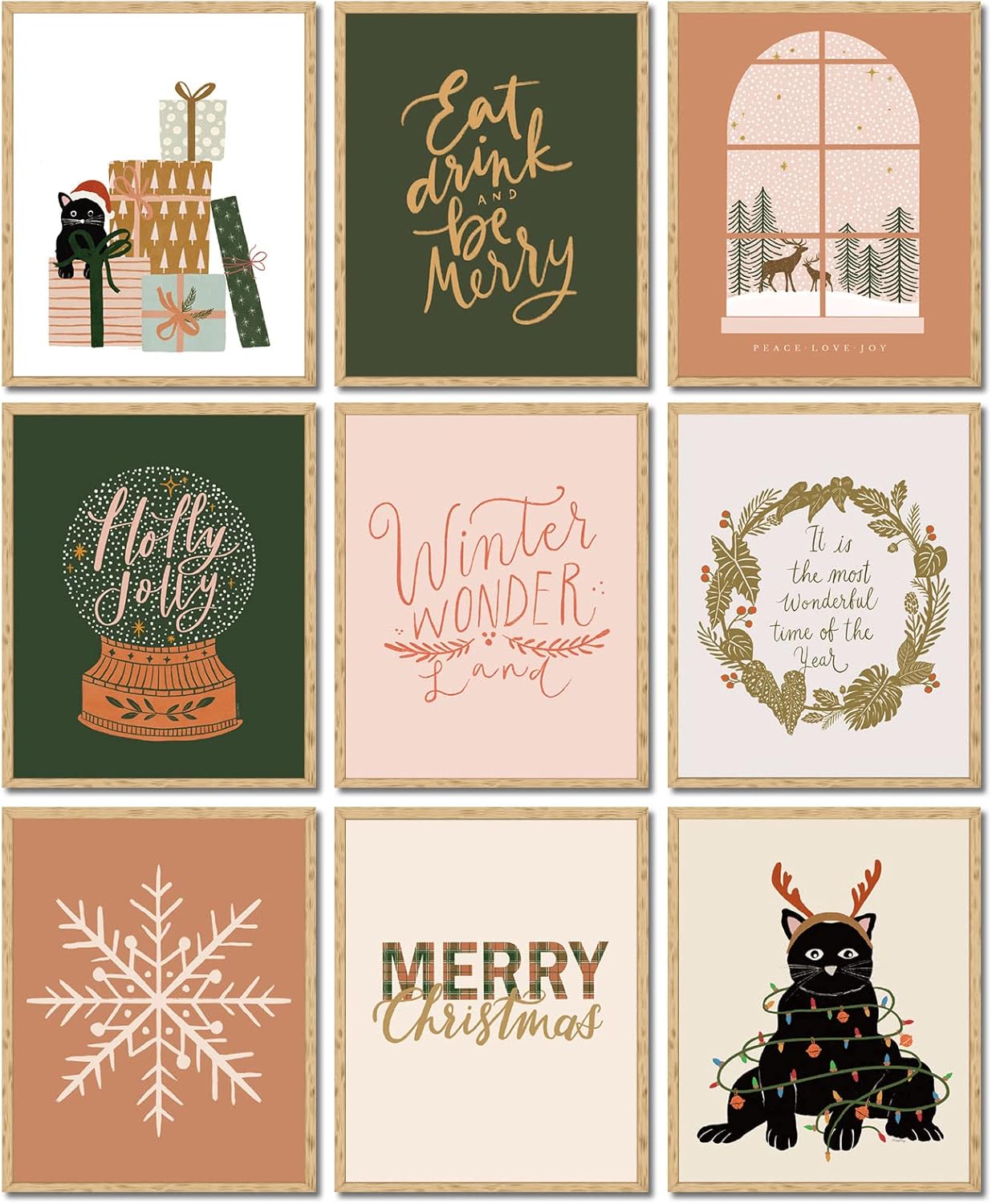 Amazon.com: AnyDesign 9Pcs Christmas Boho Wall Art Prints Merry ...