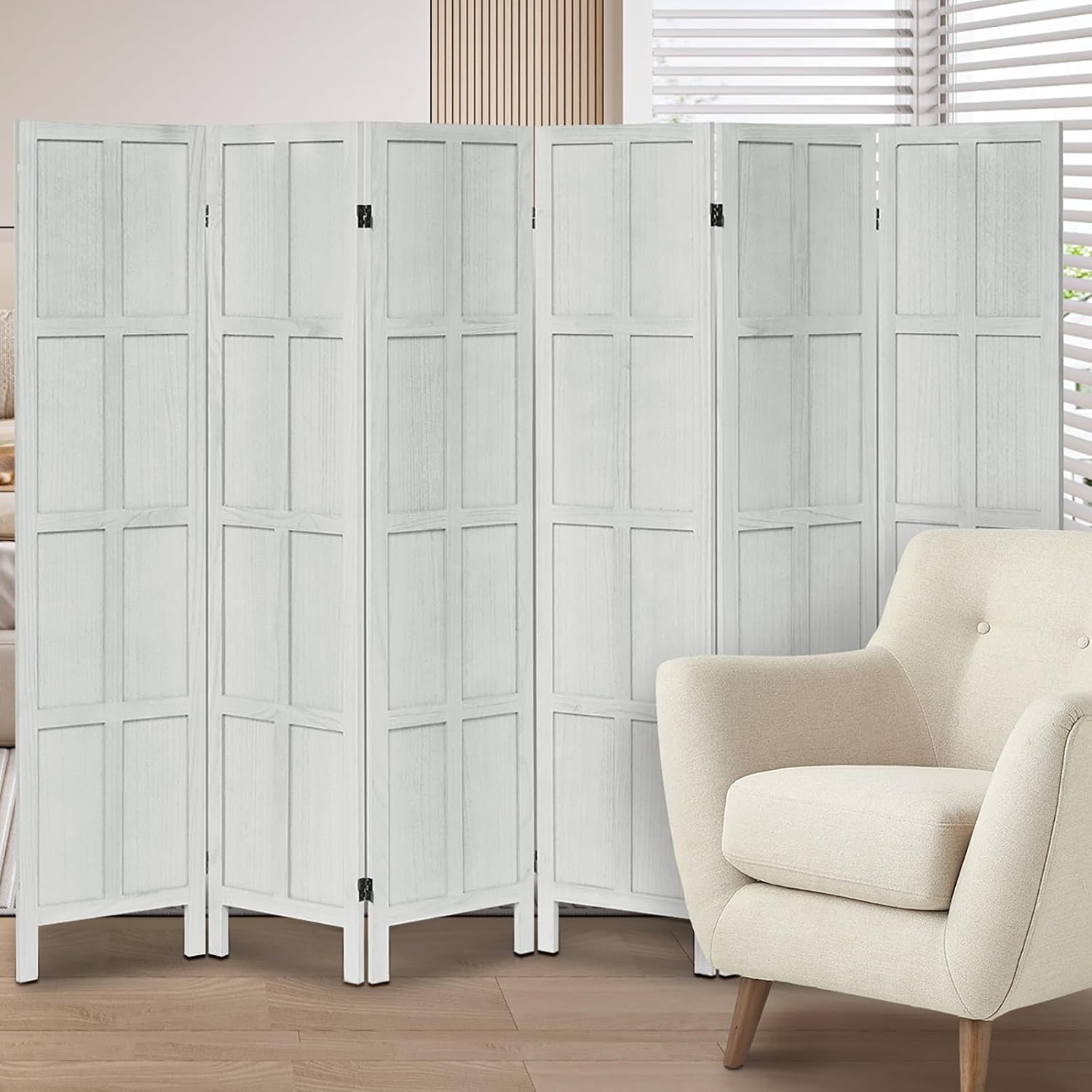 Amazon.com: Leesinwing Wood Room Divider 6 Panel Folding Privacy Screen ...