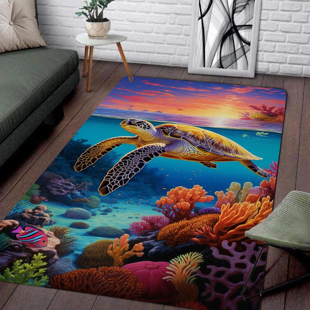 Amazon.com: Sea Turtle Rug - Ocean & Bedroom, Non Slip Carpet - Welcome ...