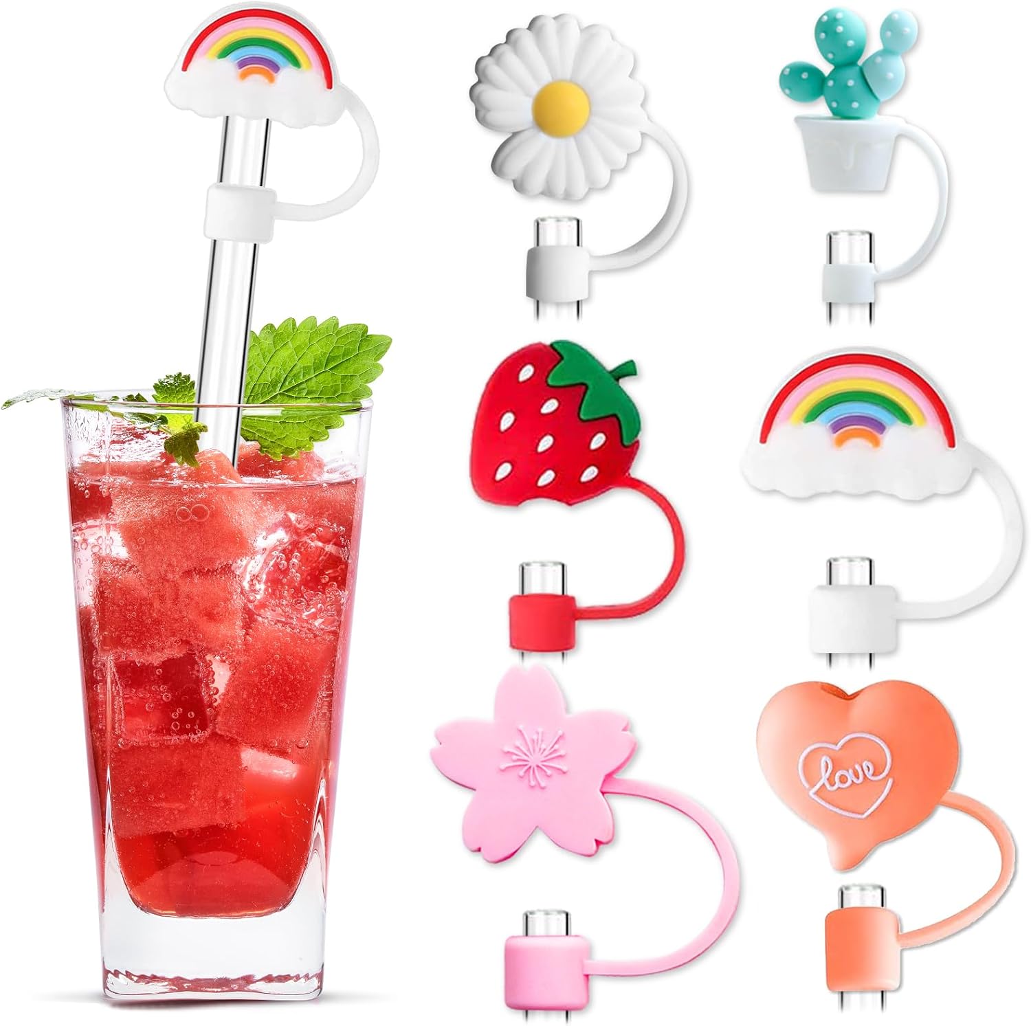 Amazon.com: 6Pcs Straw Covers with 6Pcs reusable straws - Cute Silicone ...