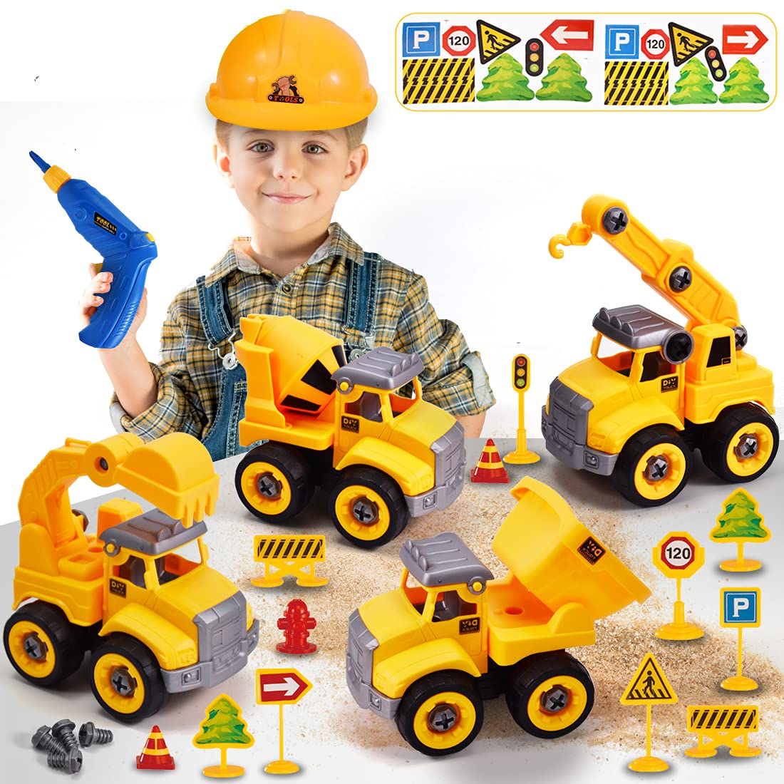 Buy Take Apart Truck Construction Toys with Electric Drill, 4 in 1 Kids ...