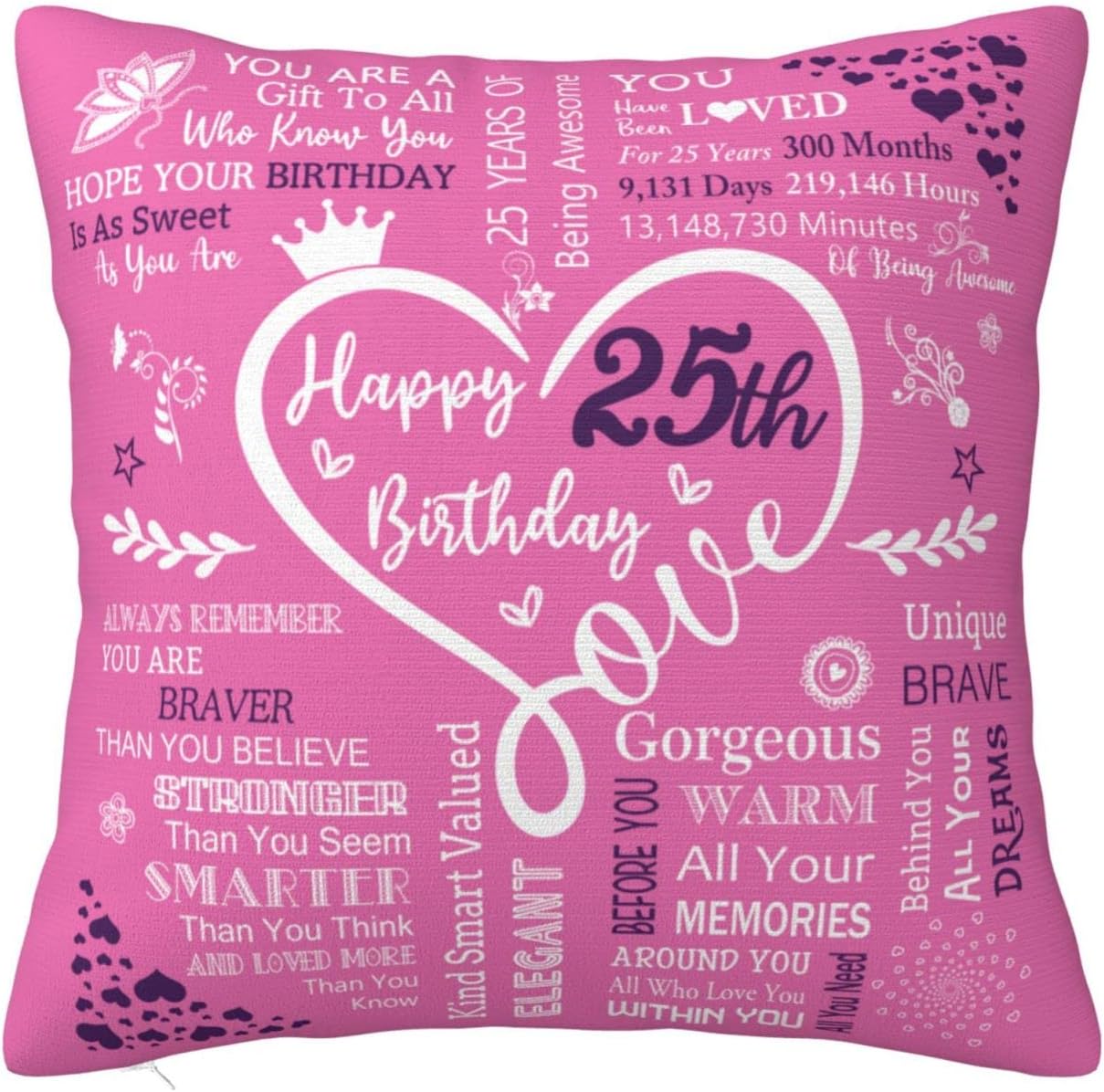 25th Birthday Gifts for Women - Throw Pillow Cover 18"X18" - Gift Ideas ...